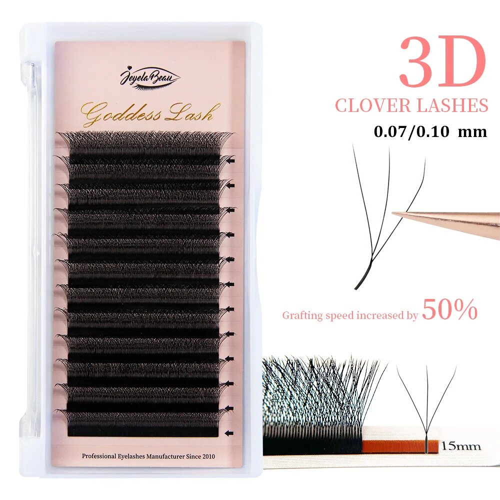 3D Clover Lashes 12 мм, D изгиб, 0.10 мм, 3DW