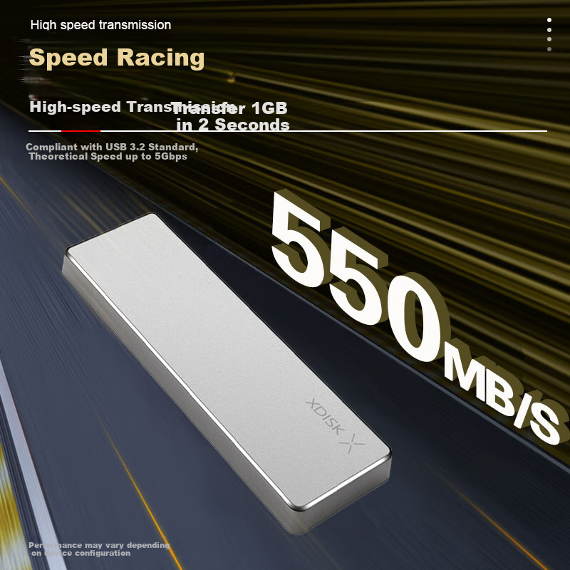 XDISK 256GB USB 3.2 Portable Solid State Drive (PSSD) M Series Type-C Silver Ultra-thin Fashionable Phone Direct Connection Data Backup Compatible with MAC