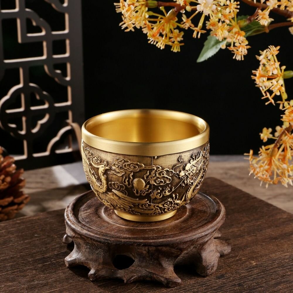 Ваза Чаша изобилия "Дракон и Феникс" Фен-Шуй бронза (6*4.5 см.)