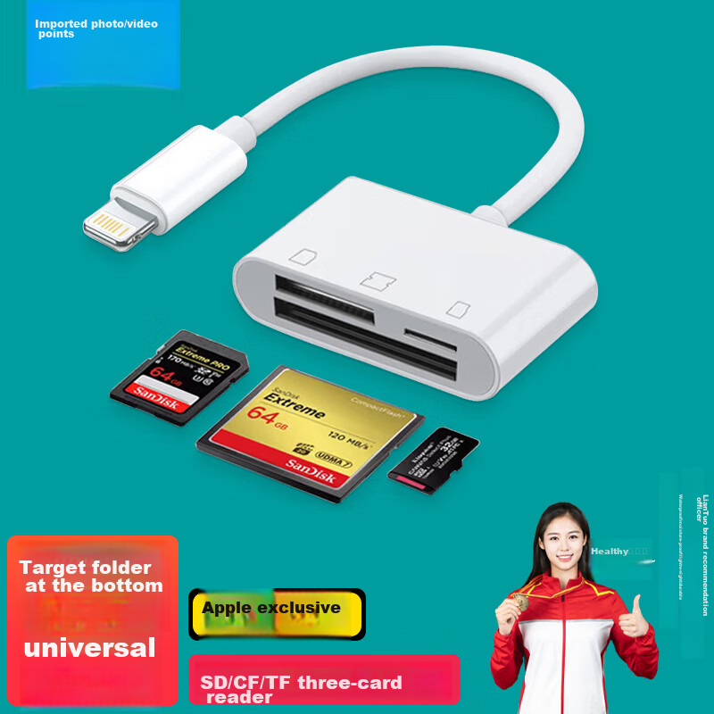 Liantuo, Apple Phone Card Reader, CF Card Storage Card Camera, IPhone External TF/SD Memory Card, Lightning Card Reader, OTG Adapter, Three-In Transfer Converter