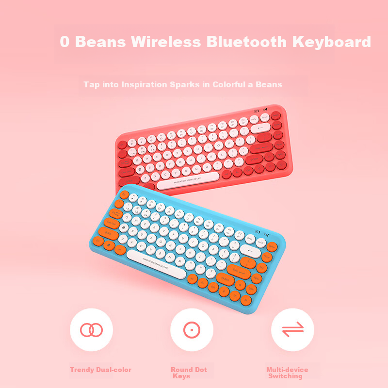 ASUS Abean Wireless Bluetooth Keyboard Trendy Dual-color Round Key Silicone Non-slip Foot Pads Portable for Laptop Tablet iPad Water Blue