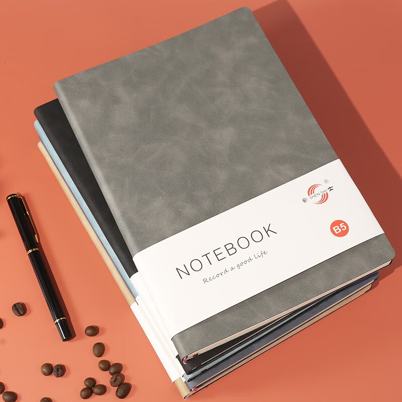 Shen Shi B5/18K Business Notebook, Skin-Like Leather Cover, Soft Surface Journal, Diary, 100 Sheets, Customizable, JD18-100, Gray, 1 Book