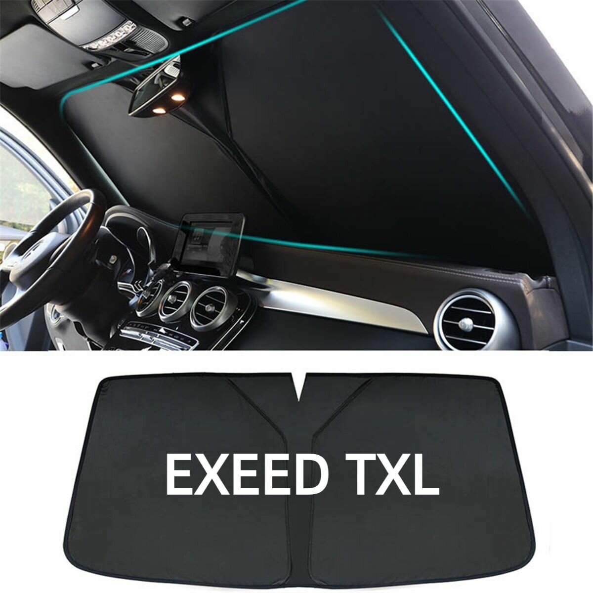 Солнцезащитный козырек для авто EXEED TXL — черный, от УФ и бликов, складной, легко устанавливается и бережёт салон