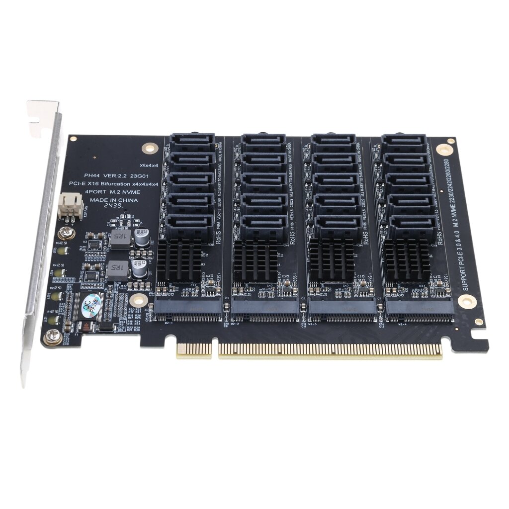 20-портовый адаптер NVME PCIe SATA PCI-E X16 к NVME для M.2 с 4 твердотельными накопителями для RAID-массива, адаптер расширения PCIE Split Card до 2230
