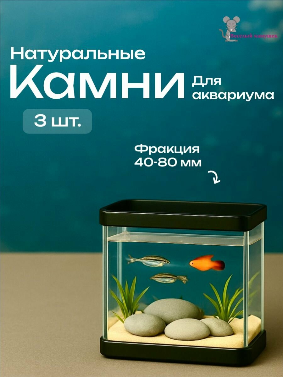 Галька для аквариума 4-8 см, 3 шт.