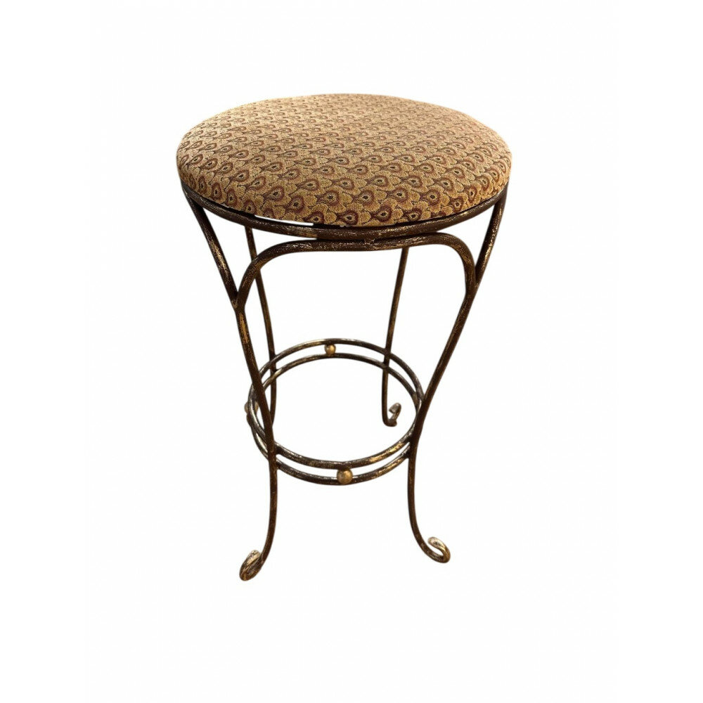 Барный пуф Батист кованый, на полубарной опоре, цвет шоколад + патина солнечное золото