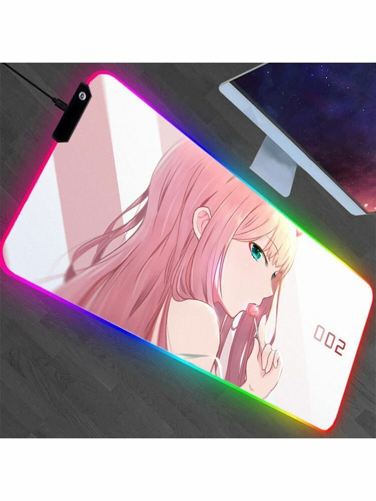 RGB Аниме Zero Two Darling в игровом коврике для мыши Franxx XL большой новый коврик для клавиатуры, мягкий и нескользящий