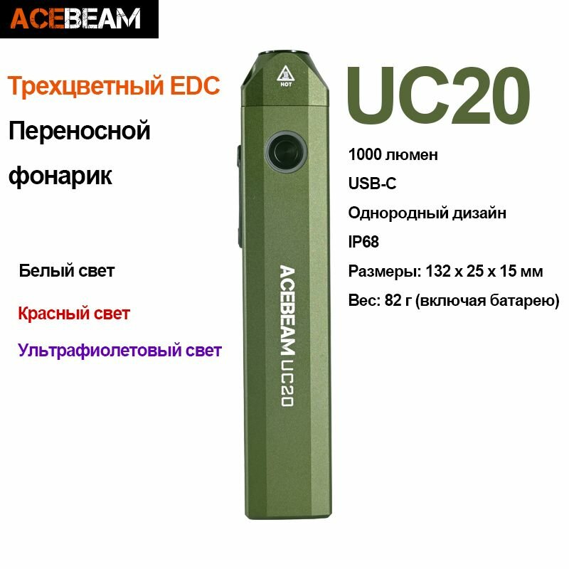 Трёхлучевой EDC-фонарь, ACEBEAM UC20, 1000 люмен