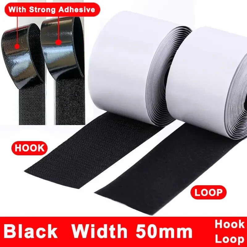 Липучка JING-SDIY, полиэстер/нейлон, 1-25 м Черный, 10Meter(Hook Loop), Black width 50mm