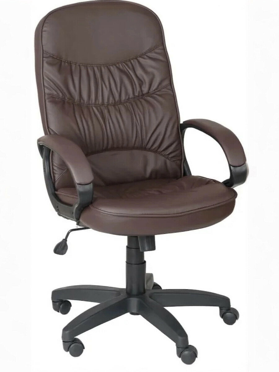 Кресло компьютерное OLSS Канц Ультра, с мягкими подлокотниками, обивка из экокожи, коричневое