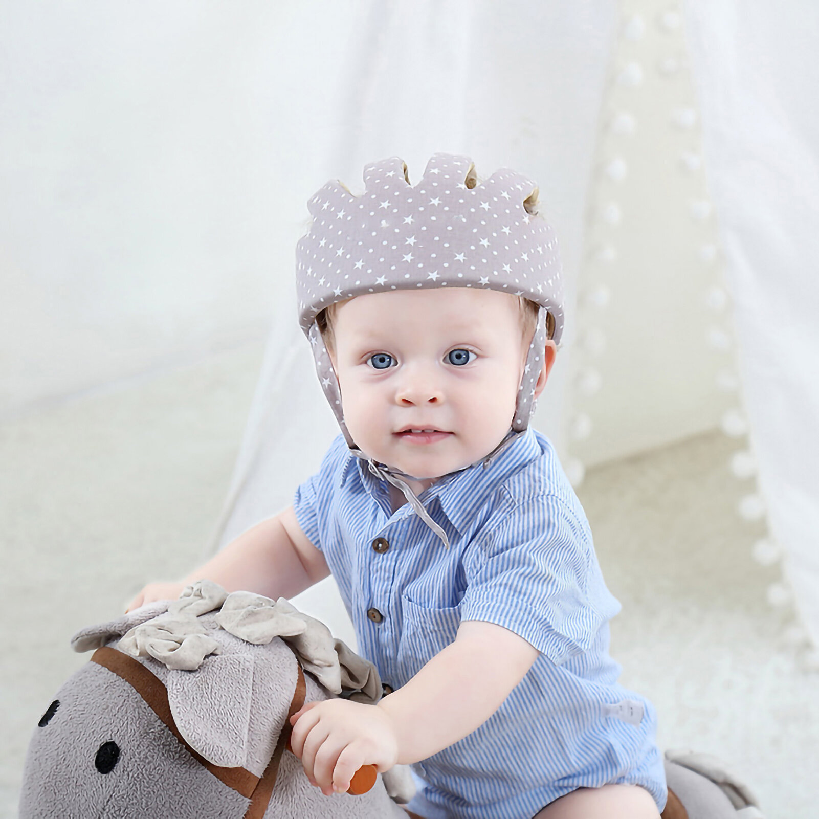 Серый защитный шлем для малышей, мягкий, регулируемый, дышащий, детская шапочка, ремни безопасности для детей, ходьбы, бега, ползания