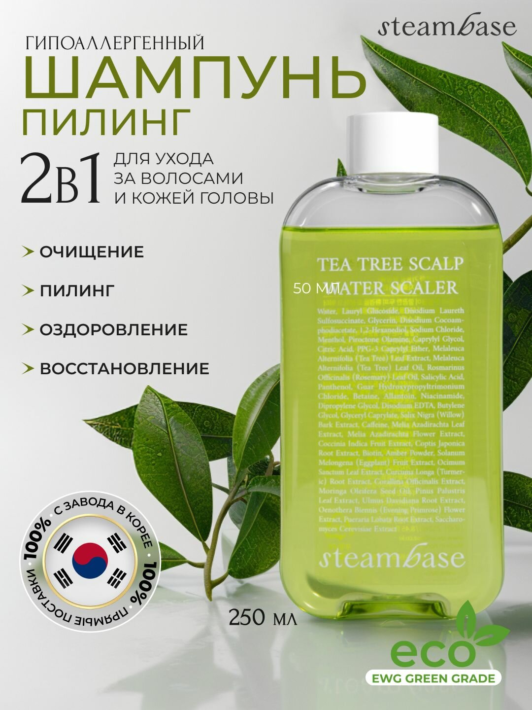 Шампунь для волос женский , пилинг для кожи головы , Steambase 250 мл