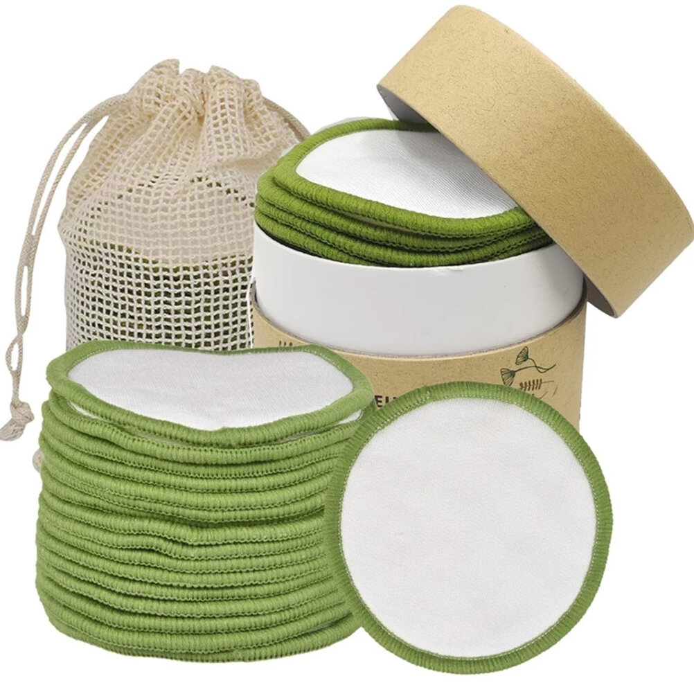 Многоразовые диски для снятия макияжа, бамбуковые ватные диски, упаковка 20 шт. Экологичные моющиеся диски для очищения лица с коробкой для хранения и мешком для стирки