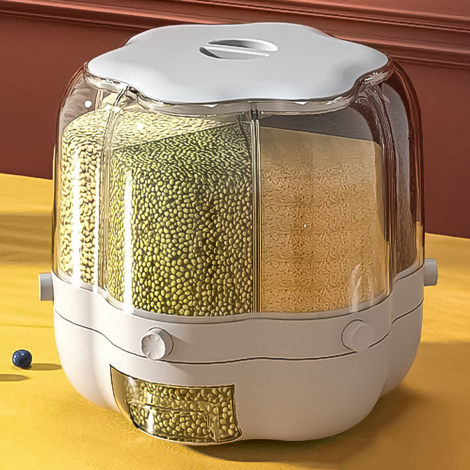 Зерновые отдельные ящики для хранения Вращающийся рисовый ковш пищевой бак для хранения бобов большой 6,5 кг белый