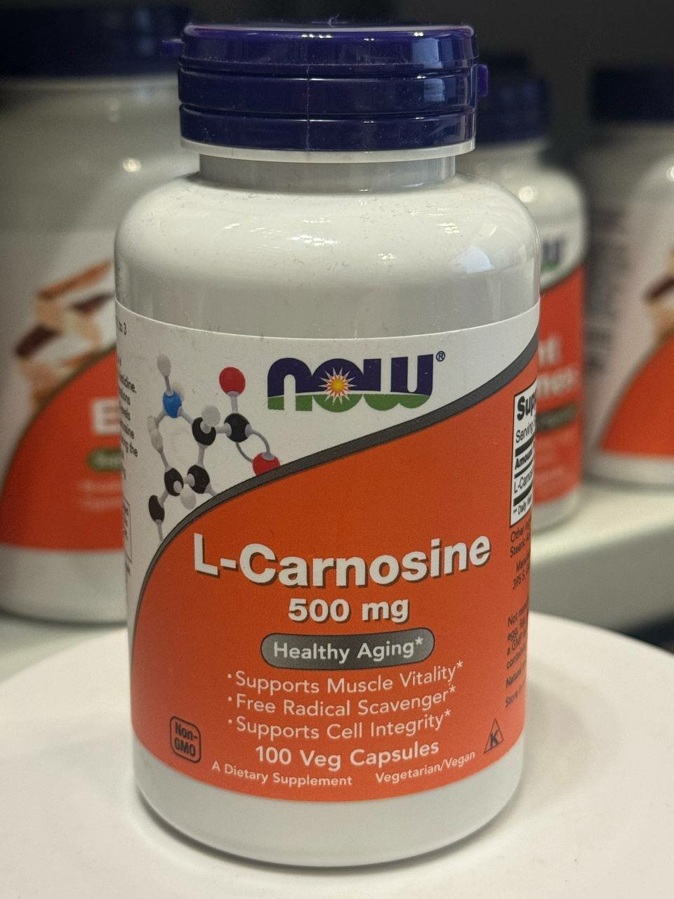 NOW L-Carnosine 500 mg, L-карнозин 500мг, замедление процессов старения, 100 капсул