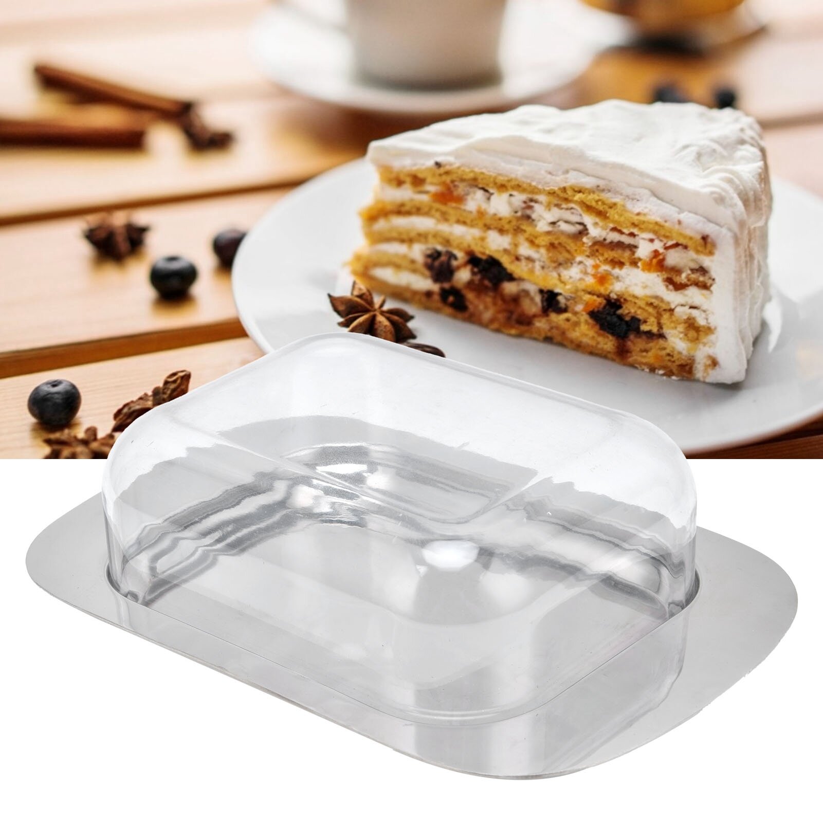 Квадратный контейнер для масла из нержавеющей стали, контейнер для сыра с прозрачной крышкой для кухни