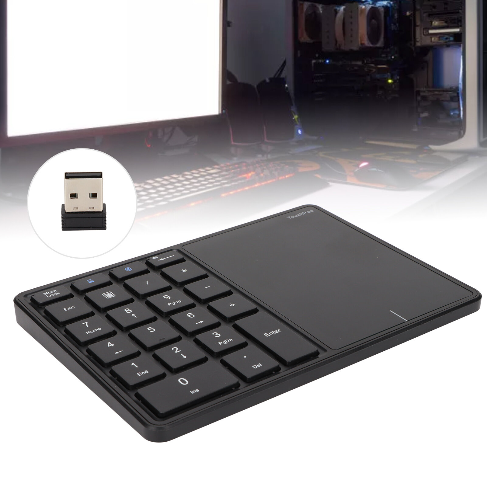 2 в 1 Беспроводная Номерная Пад Тачпад 22 Клавиши Беспроводное BT4.2 2.4G Type C Зарядка 500mAh Аккумулятор Цифровая Клавиатура Черный
