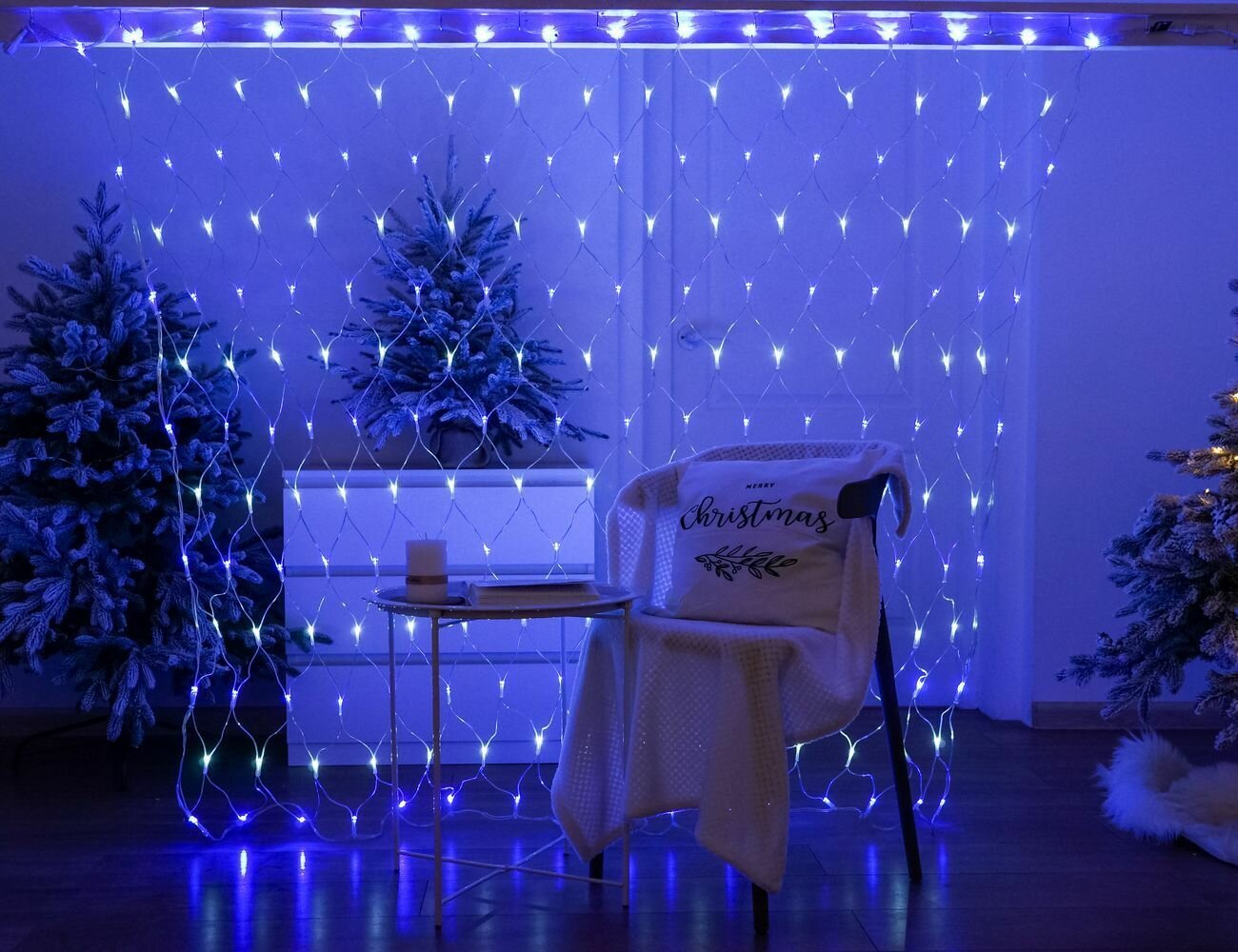 Гирлянда Сетка 2*1.5 м, 192 синих/холодных белых LED ламп, прозрачный ПВХ, соединяемая, контроллер, IP54, Rich LED