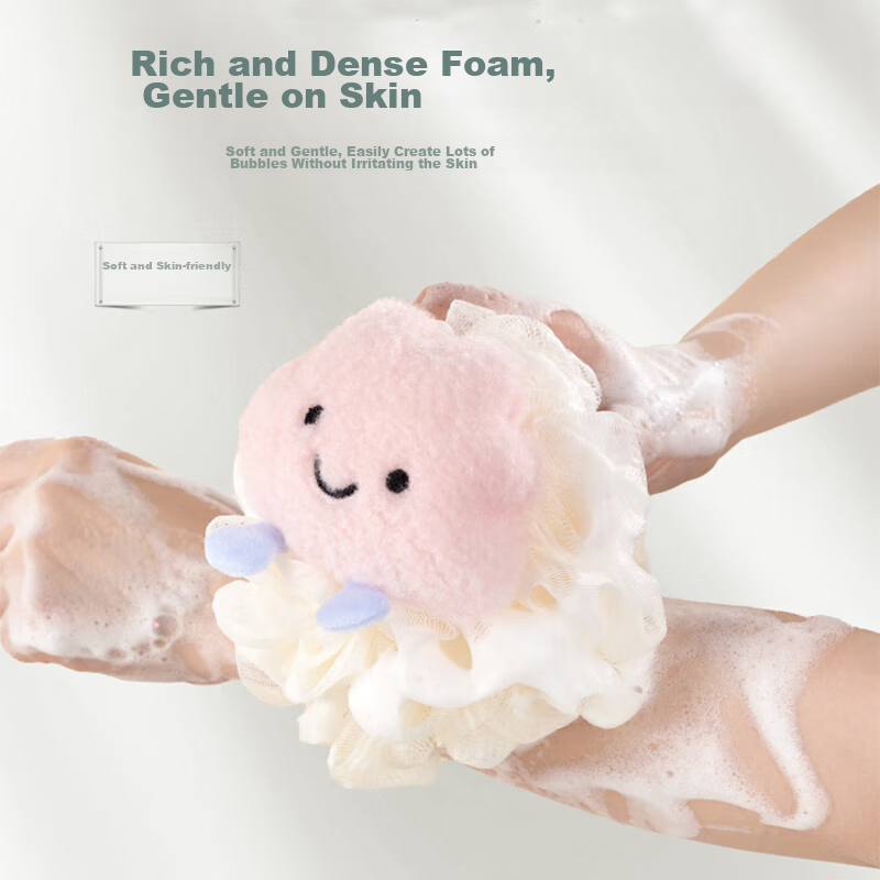 Fanyejia Shower Puff, 2 Cute Large Size, Dorm Bath Essential, Bubble Maker, Cloud Cartoon, Children's Bath Flower Ball