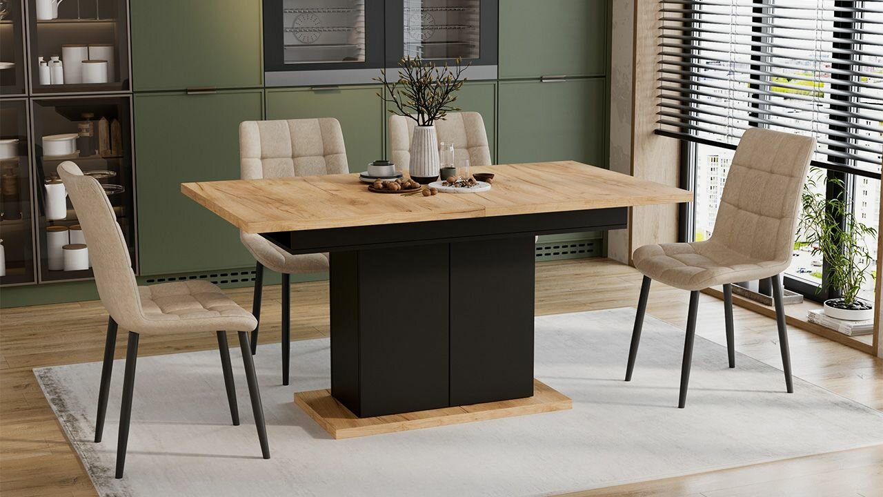 Стол кухонный обеденный раздвижной Черный/Дуб Крафт золотой 150 (201)х85х77 см