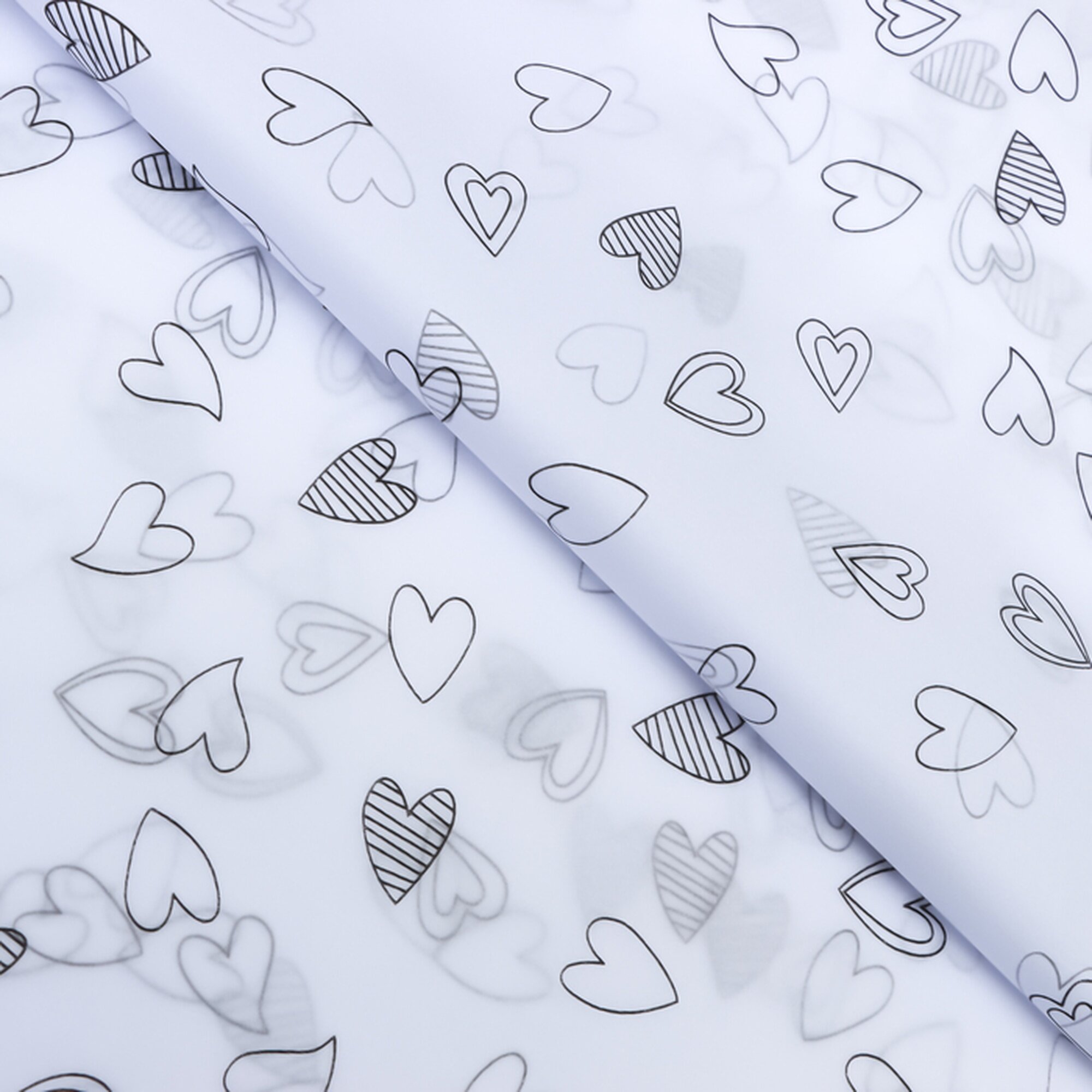 Бумага упаковочная тишью, «Сердечки», 50 см × 70 см 17 грамм, белая