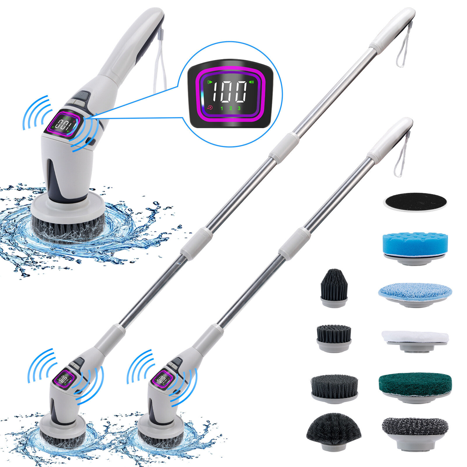 Электрический Скребок: 10 Насадок Регулируемая Скорость Для Глубокой Очистки - Чистящая Щетка С Выдвижной Ручкой И Type-C Зарядкой Для Дома И Автомобиля