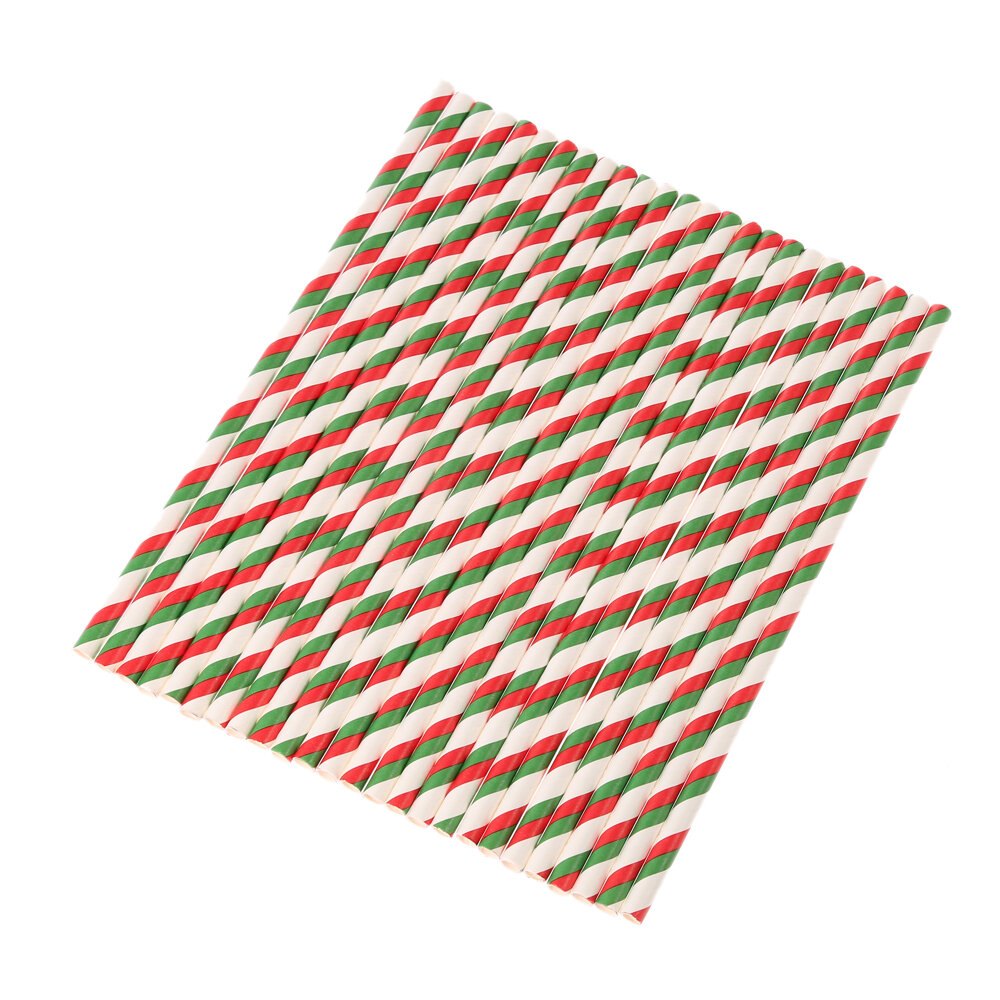 100 штук/набор Трубки из бумаги пищевого назначения с полосатым узором трех цветов для дня рождения, свадьбы, вечеринки приема ребенка и праздника, Черный+серый+белый / Синий+красный+белый / Красный+зеленый+белый (Доступно в вариантах), Материал: Бумага,