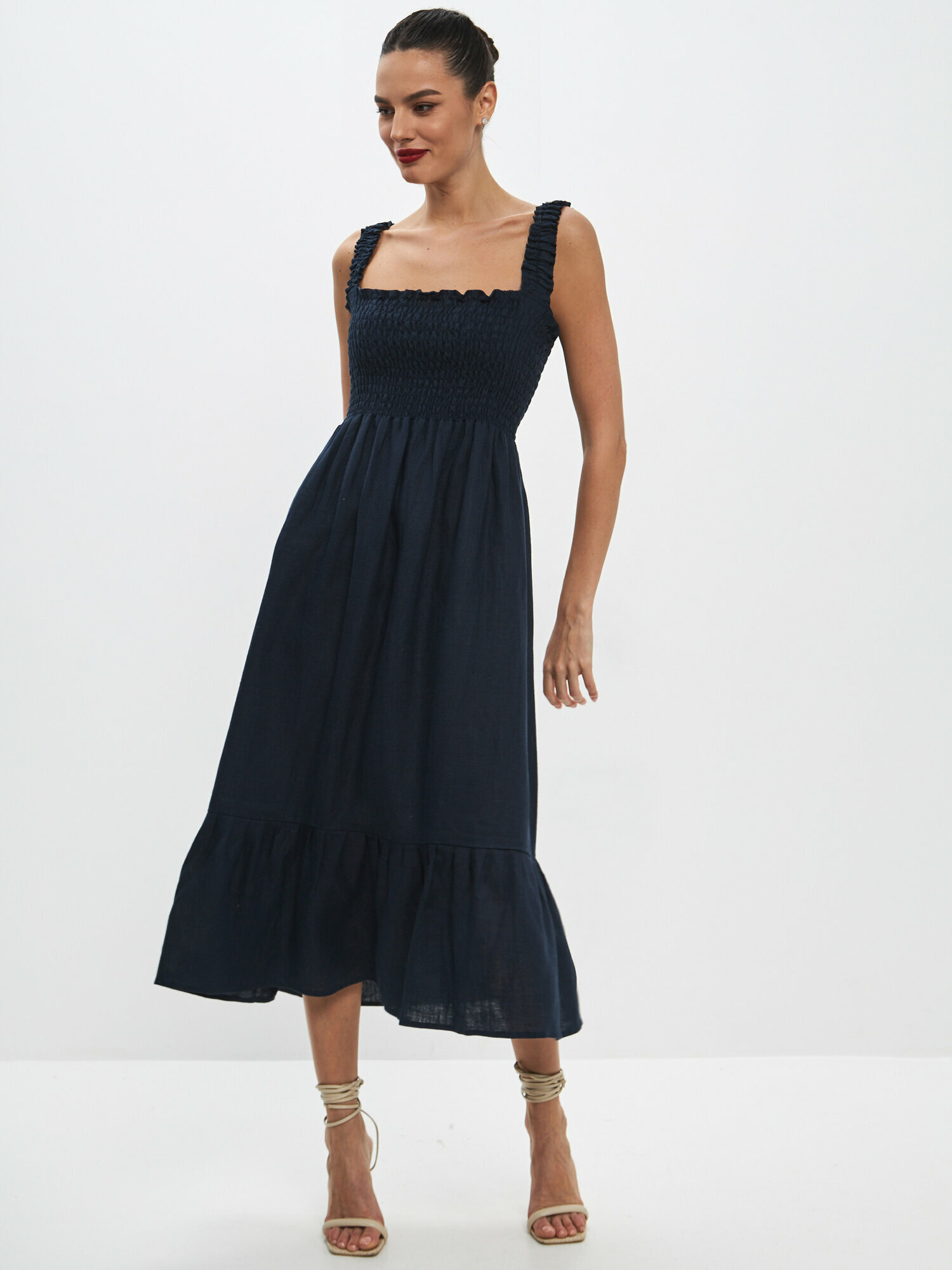 Сарафан для кормящих мам льняной бандо