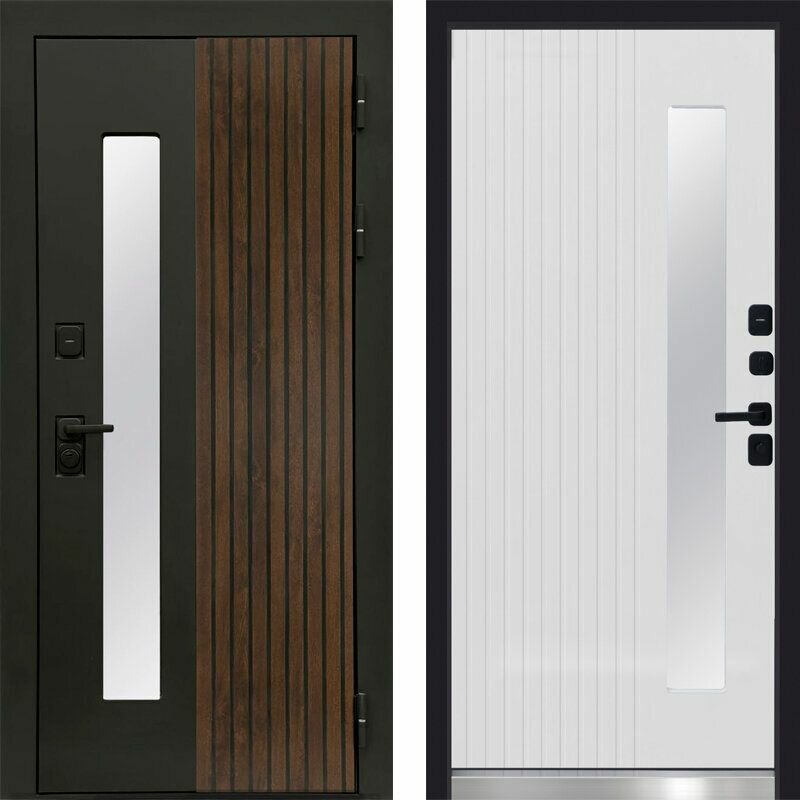 Дверь входная металлическая с терморазрывом Флагман Дуб белый софт с черным коробом Paputin's Doors 960 х 2050 мм Правая