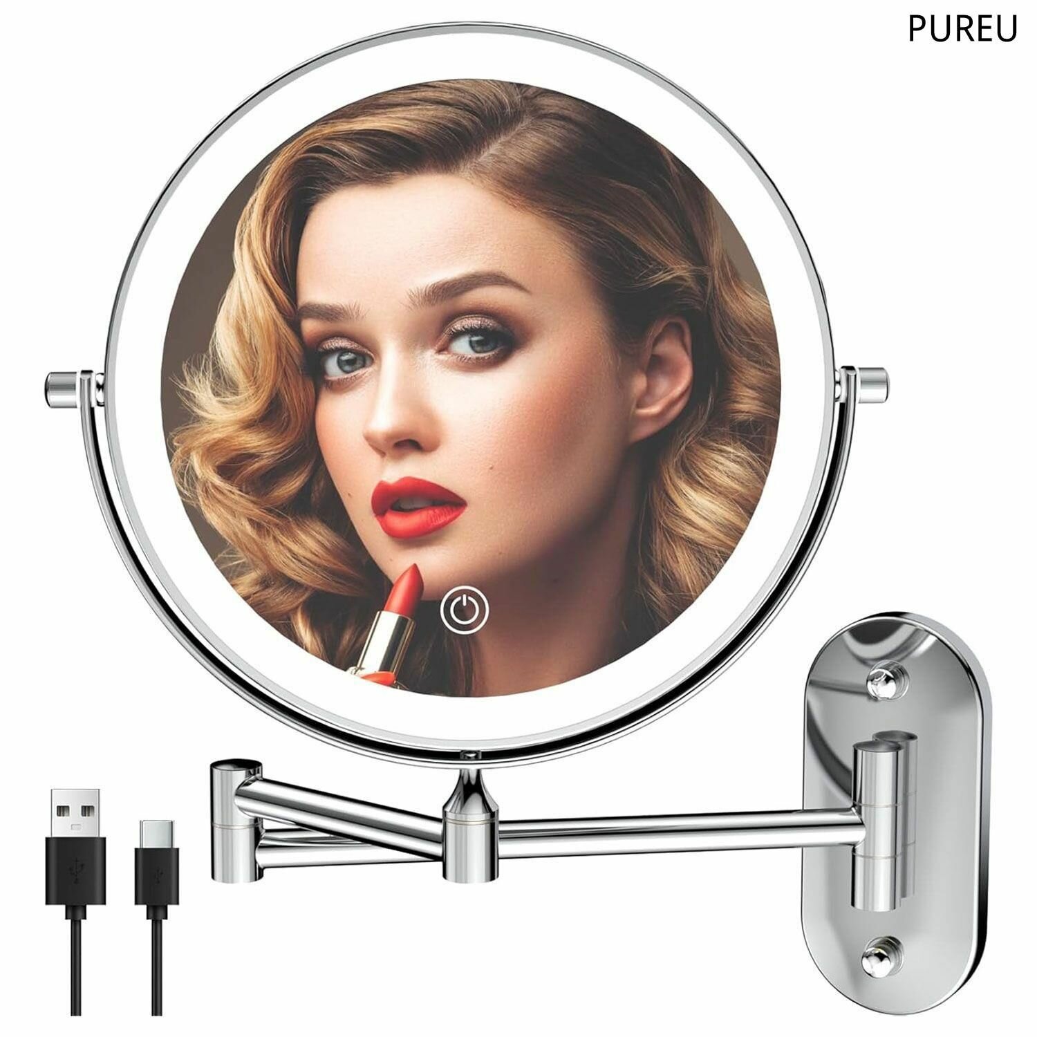 Зеркало для макияжа с подсветкой и увеличительным стеклом, настенное выдвижное складное зеркало для ванной комнаты