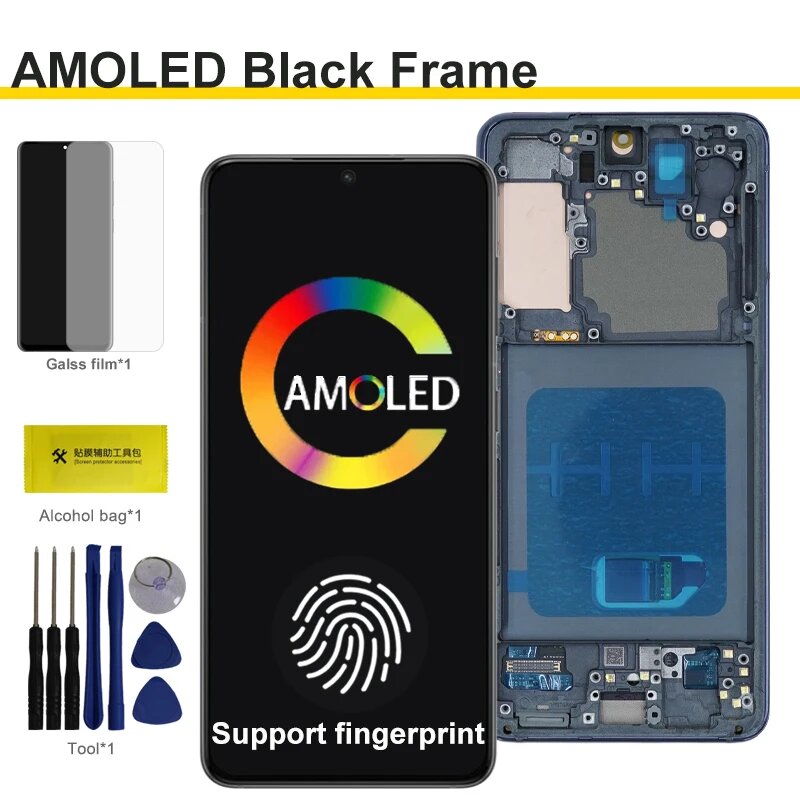 Super AMOLED для Samsung Galaxy S21 5G G991B G991N G991U ЖК-дисплей с цифровым преобразователем сенсорного экрана и рамкой для Samsung S21 LCD AMOLED Black Frame