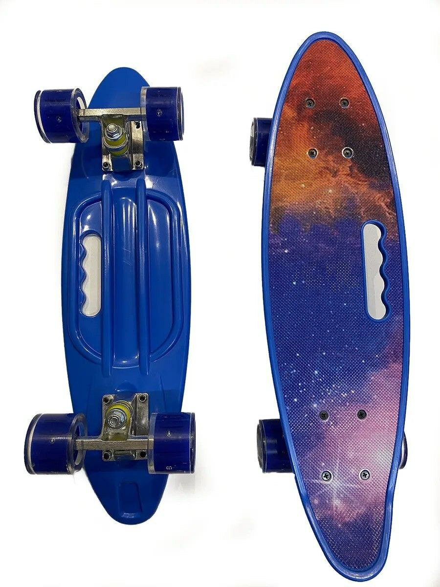 Пениборд для подростков Скейтборд детский Пенниборд со светящимися колесами Скейт борд с ручкой 60 см