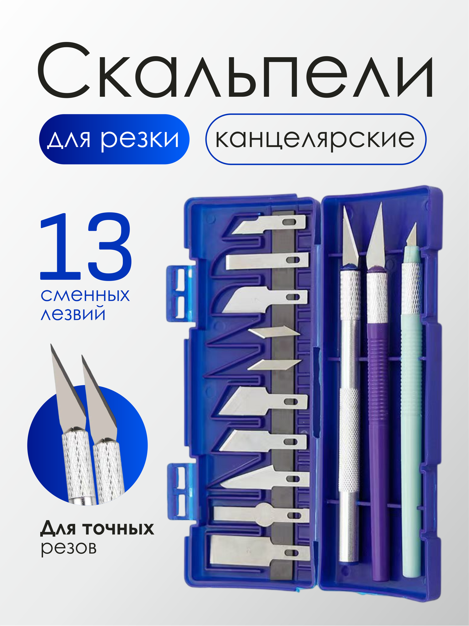 Многофункциональный набор макетных ножей с 13 лезвиями в футляре, 11,5 см, синий