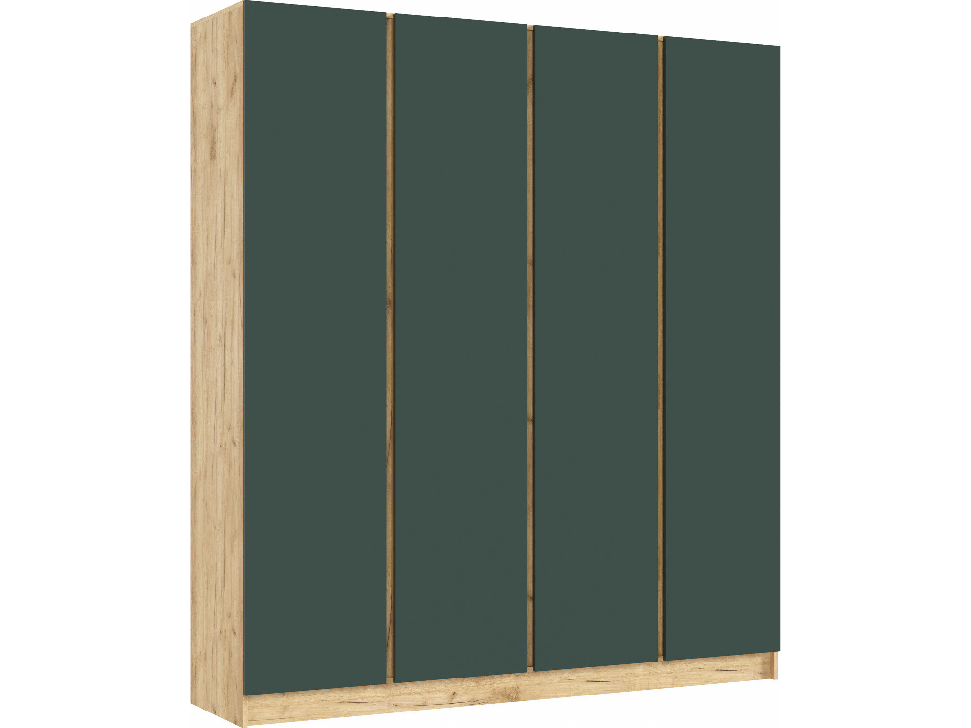 Шкаф 4-х створчатый 2000, со штангой для вешалок и полками, Дуб крафт/Изумрудный