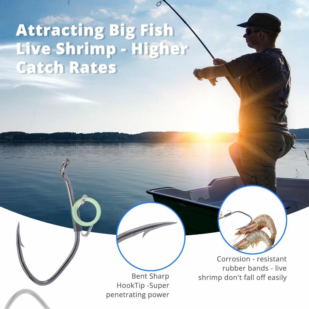 1 комплект из 10 крючков для креветок с пружинящей резинкой сзади