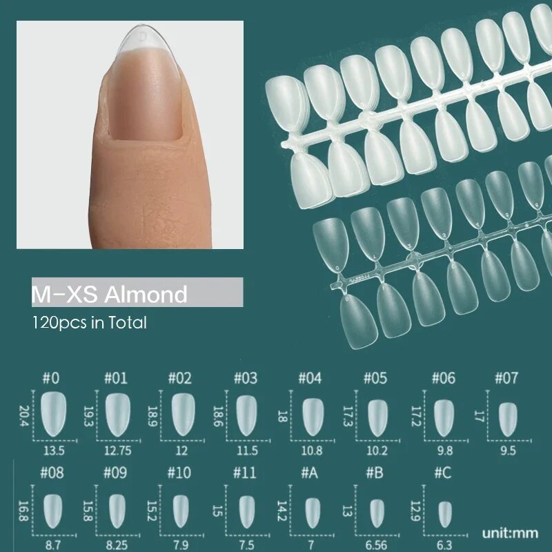 Mybormula XXS супер короткие миндалевидные гелевые типсы для ногтей Matt XS almond 120