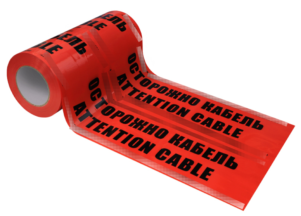 Сигнальная лента Техэнерго ЛСЭ-300 Осторожно кабель для идентификации электрических сетей, полиэтиленовая, красная, ширина 300мм, длина 100м / средства защиты