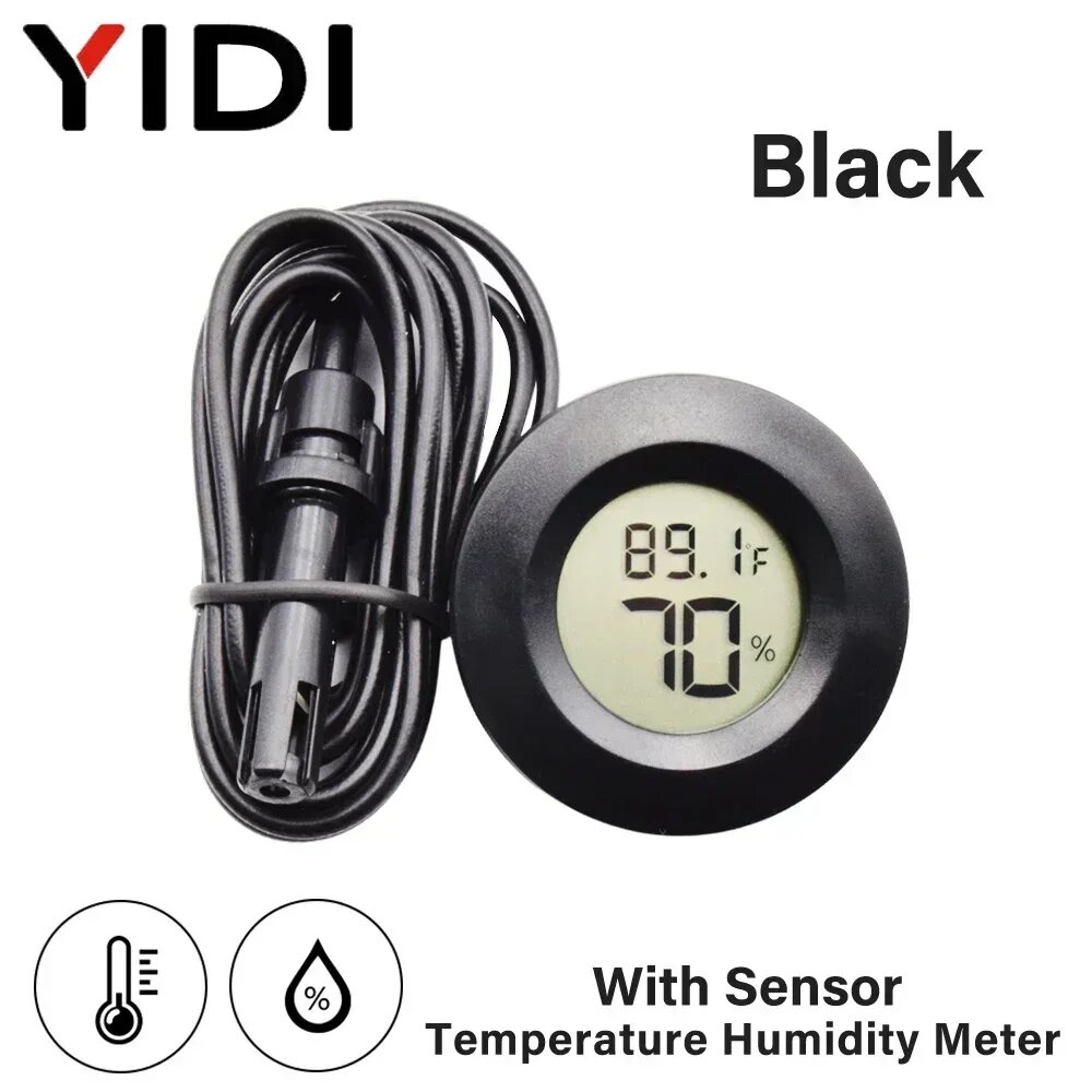 Цифровой гигрометр-термометр YIDIELE Черный, Black- Cable