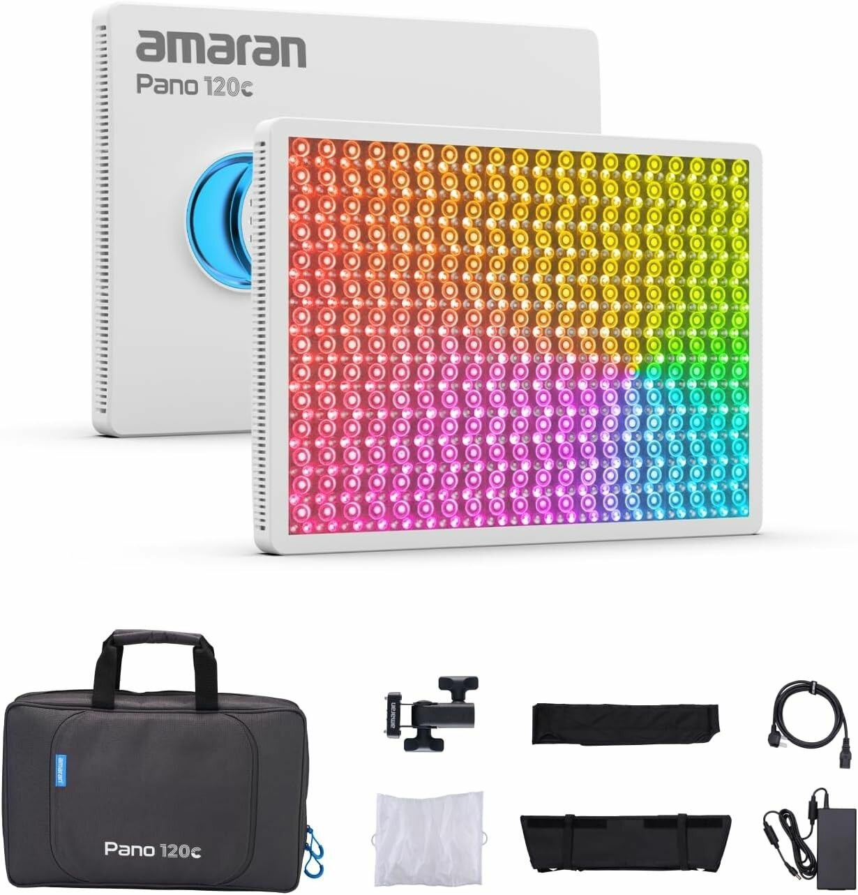 Amaran Pano 120c мощностью 120 Вт RGB Комплект светодиодной видеосветильника, цветовая температура 2300 10000 К, управление через приложение, софтбокс, питание через USB-C (белый)
