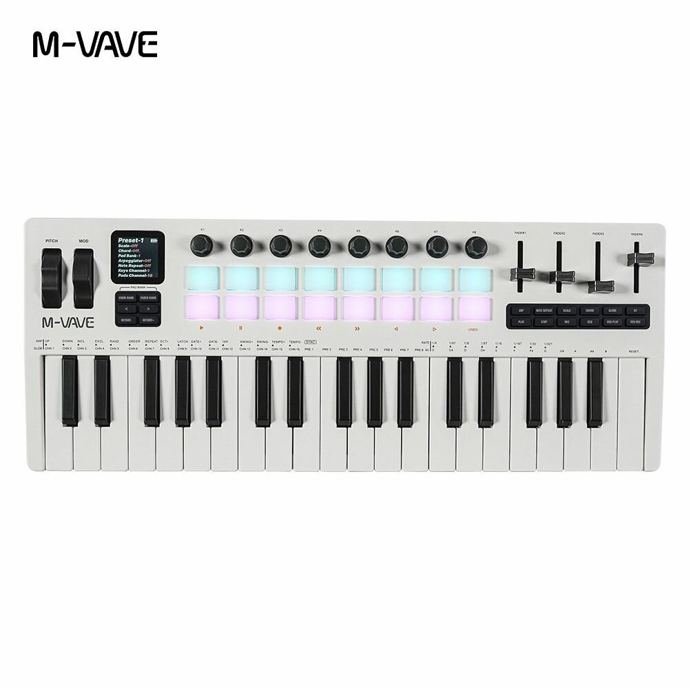 M-VAVE SMK-37 PRO 37-клавишная MIDI-клавиатура С 16 RGB-пэдами, Звуковым Модулем И Беспроводным Подключением
