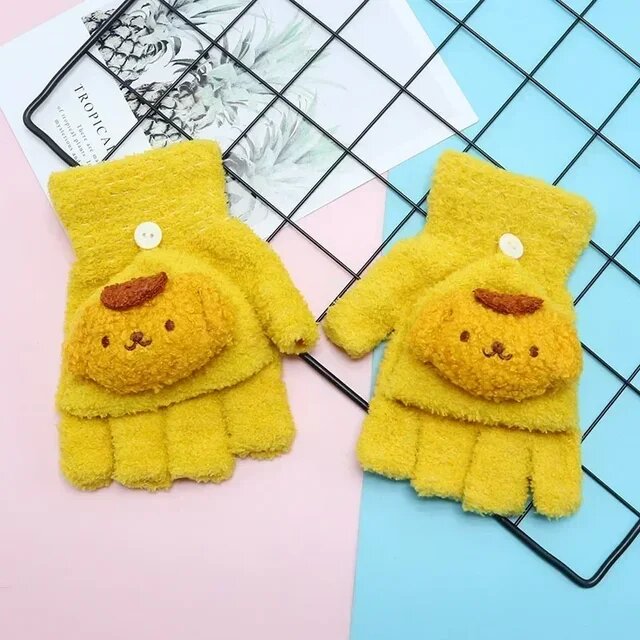 Милые хлопковые перчатки Sanrio Hello Kitty с мультяшным рисунком, теплые, с коричной собачкой, мягкие, обеспечивают защиту пальцев, подарок для девочки-куроми.