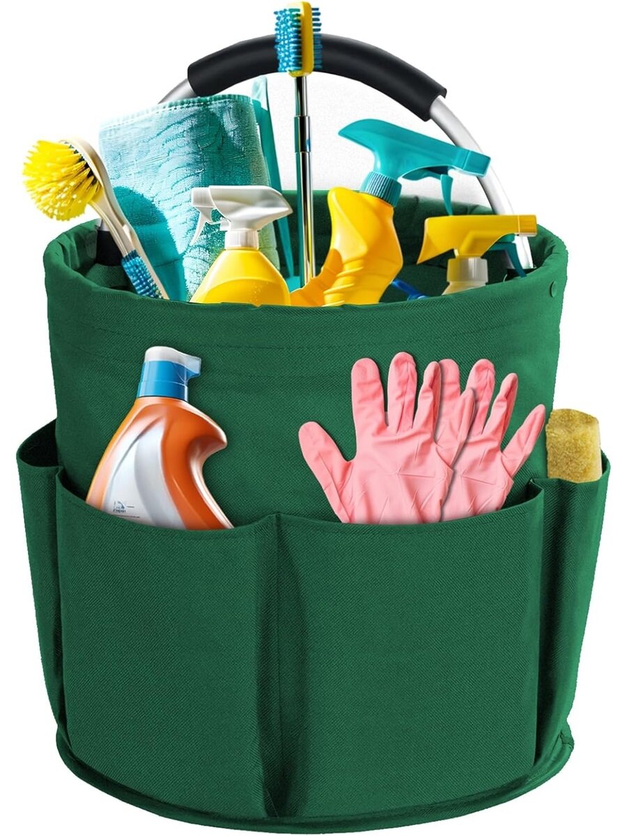 Корзина для уборки с ручкой, Органайзер для чистящих средств, Складная корзина для хранения объемом 17 л, Органайзер для уборки, Переносная сумка-ведро с несколькими отделениями для дома и сада