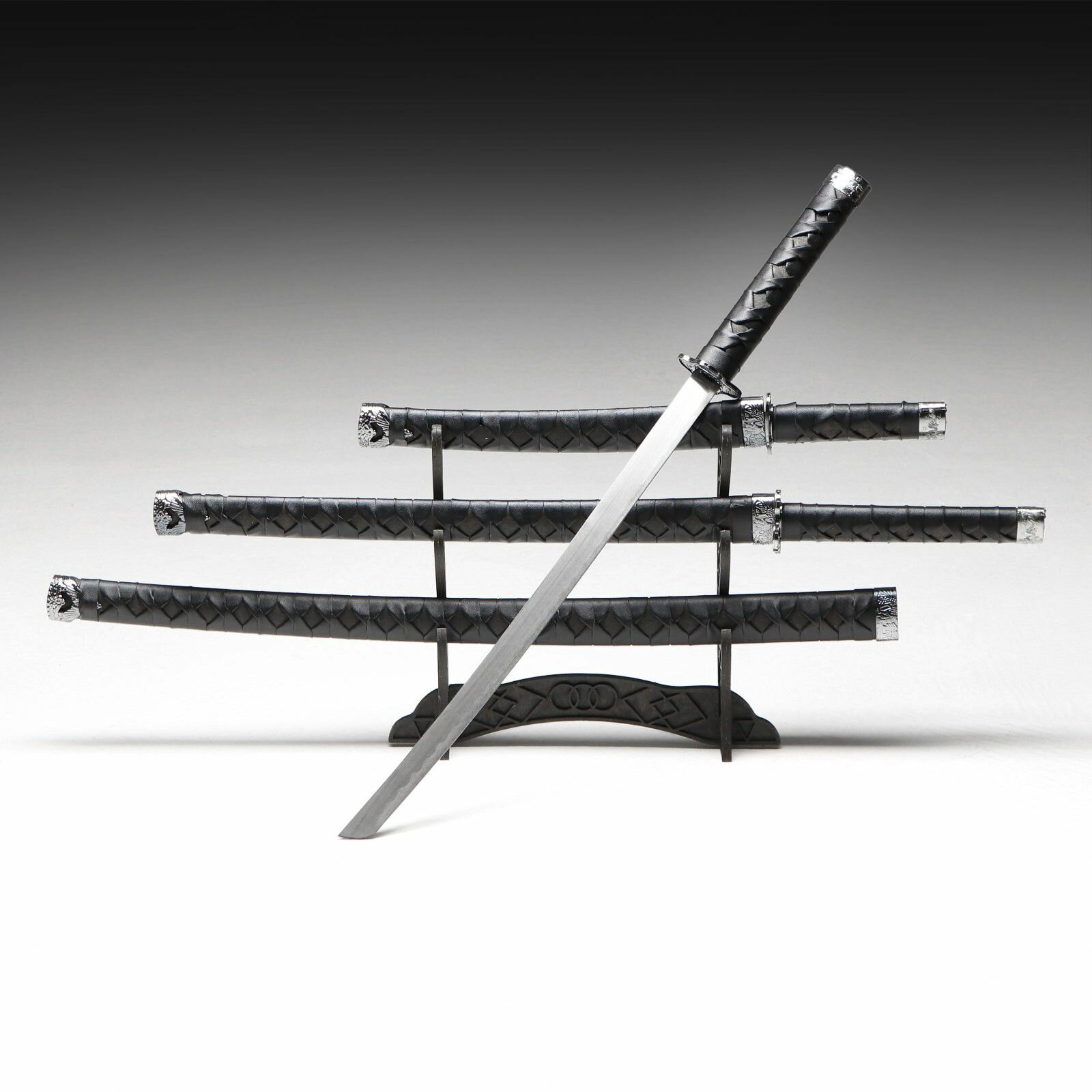 Сувенирное оружие катаны 3в1 на подставке, ножны кожзам, черные ромбы 47/70/89см