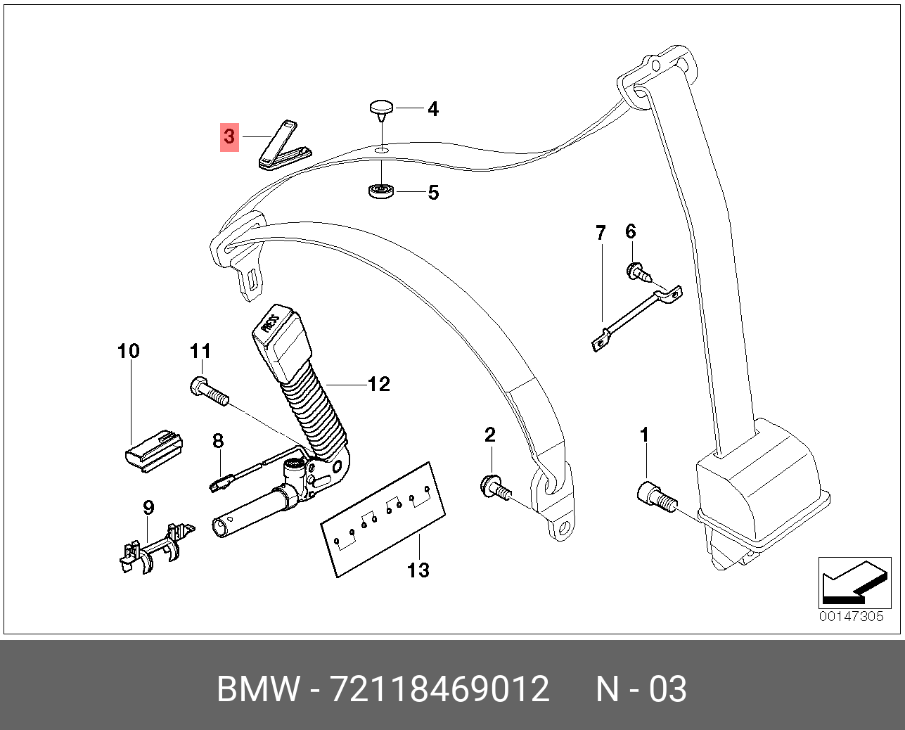 72118469012 BMW фиксатор ремня безопасности для авто BMW F30/F30/F31