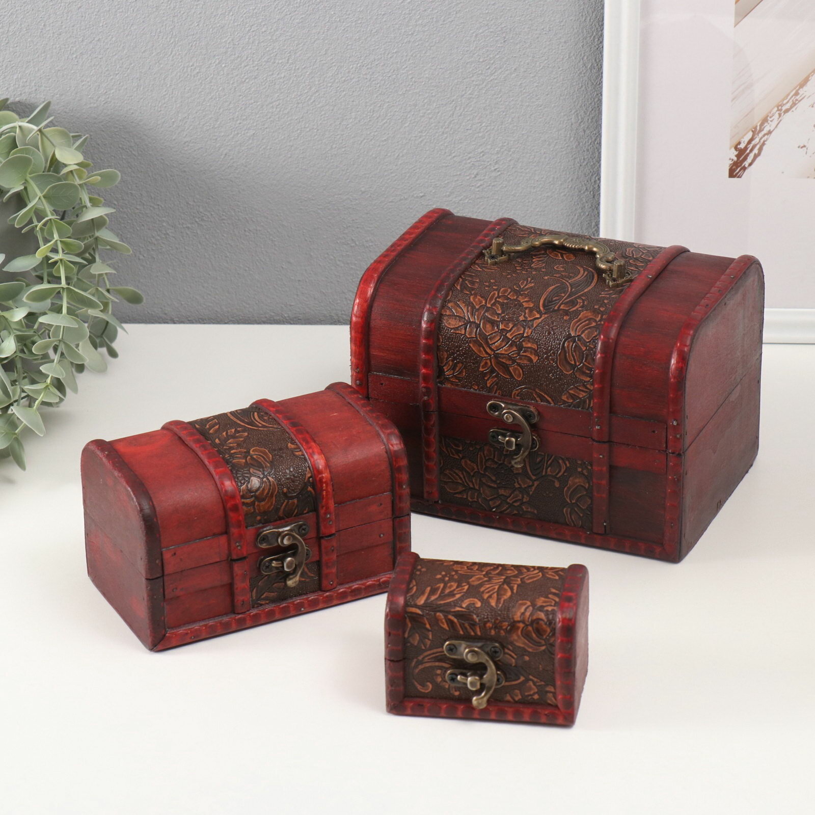 Набор шкатулок для украшений "Сундучок. Клумба", дерево, 3 шт.