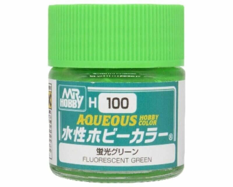 H100 краска водоразбавляемая художественная т. м. MR.HOBBY 10мл Fluorescent Green (Gloss)