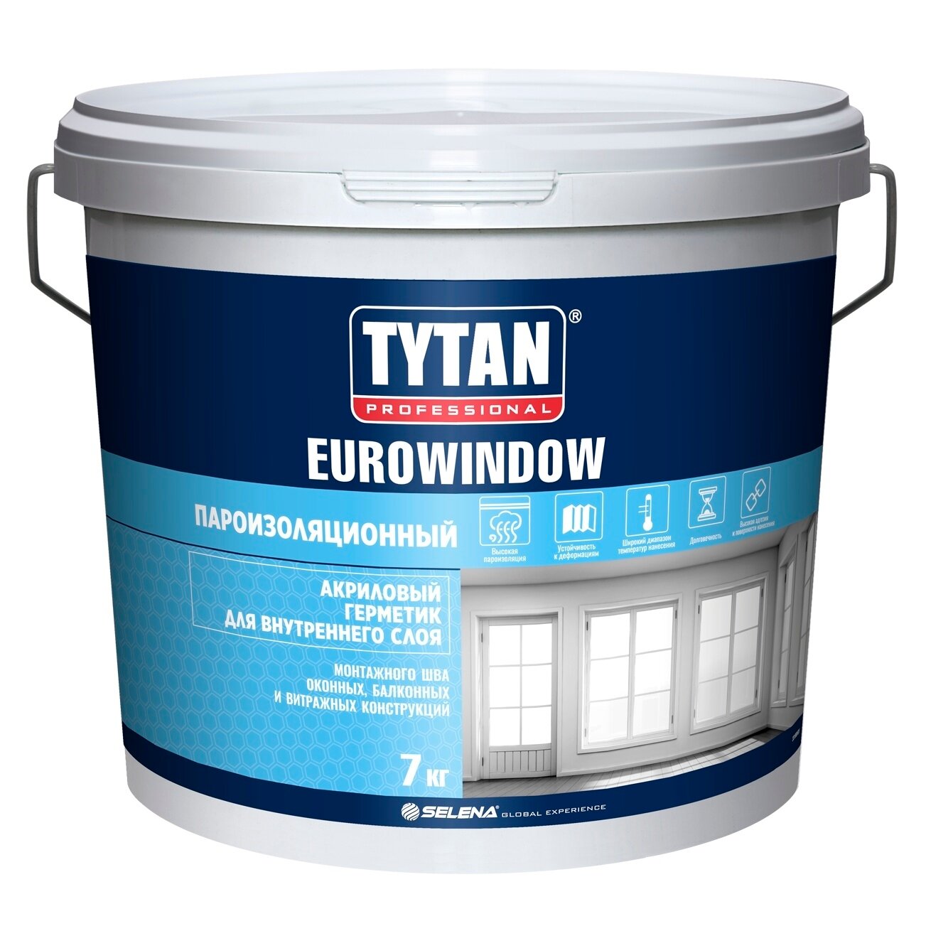 Герметик акриловый TYTAN Professional / Титан Профессионал EUROWINDOW пароизоляционный для внутреннего слоя, белый, 7кг / строительство и ремонт