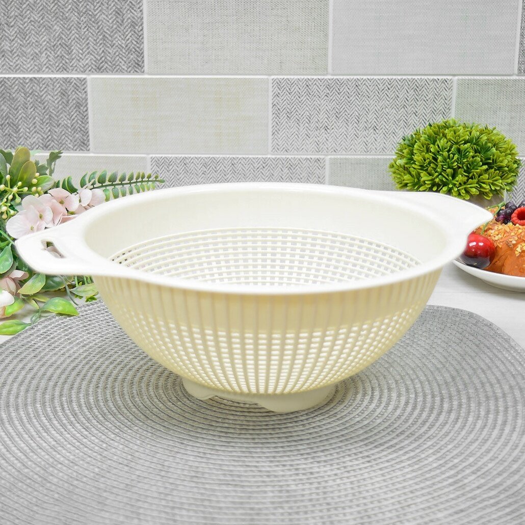 Дуршлаг пластиковый 2,5л, белый, с ручками, для удобного слива