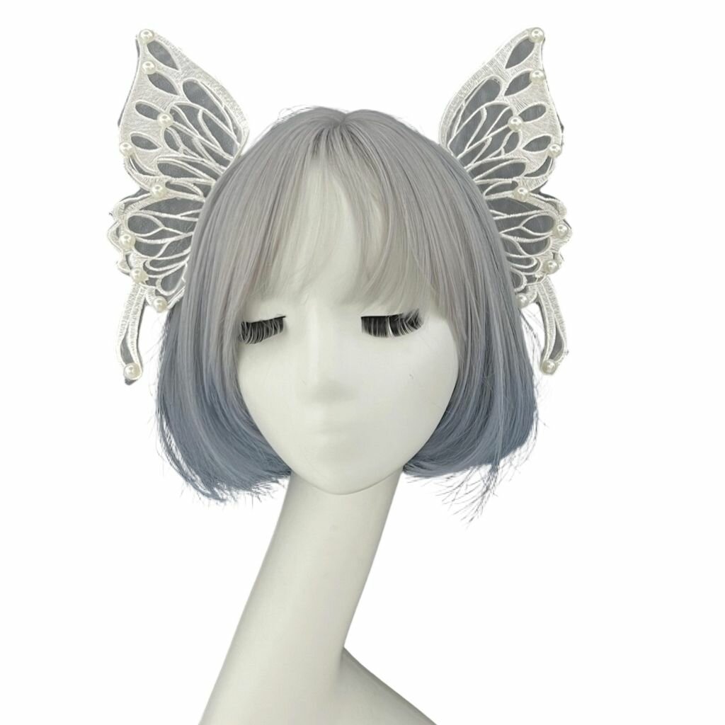 Головной убор Эльфа в стиле Барокко с жемчужными крыльями бабочки-Белый