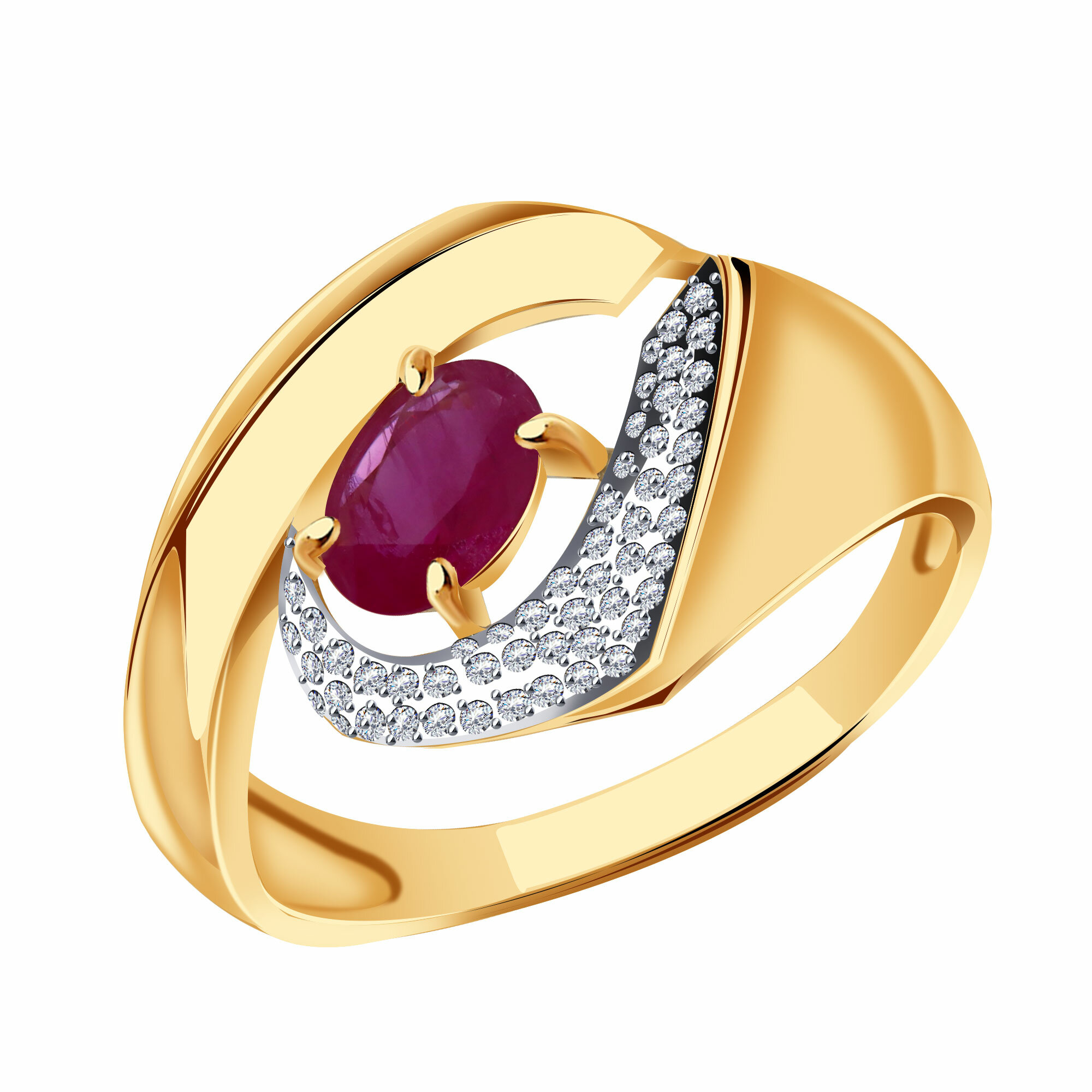 Кольцо, красное золото, 585 проба, рубин, бриллиант